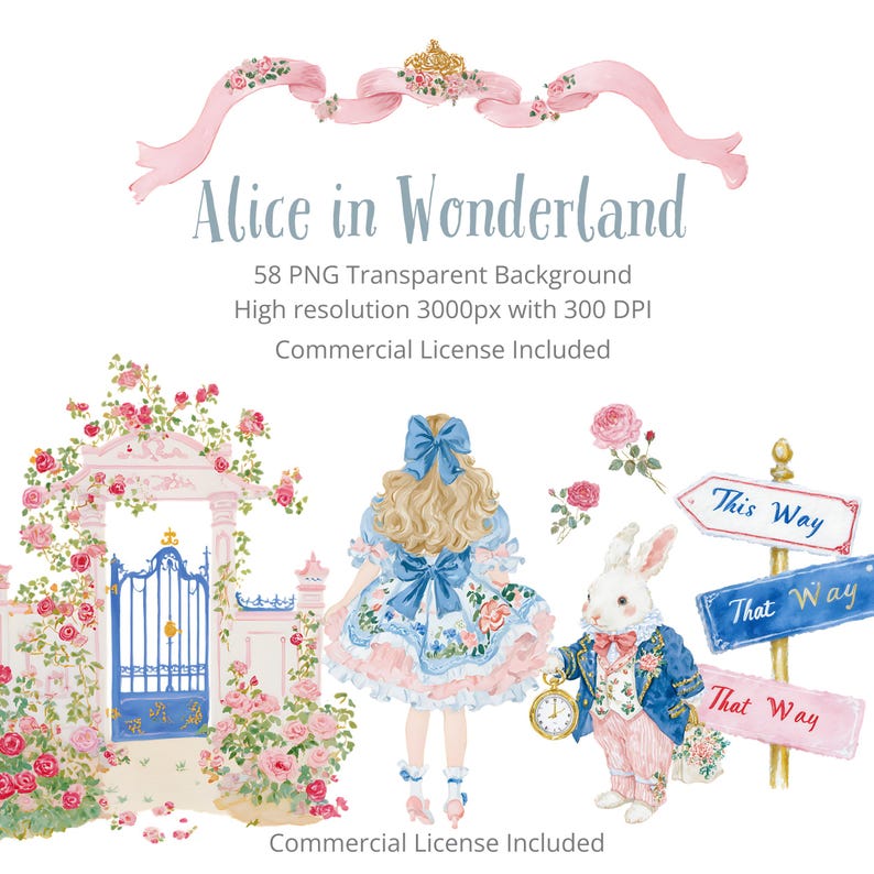 Alice in Wonderland Clipart | Watercolor Tea Party PNG (300 DPI) - Etsy