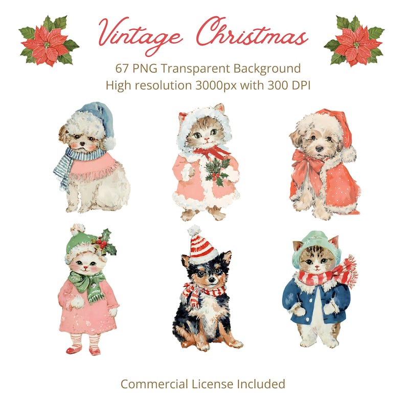 Vintage Christmas Clipart Bundle: Classic Watercolor Holiday Graphics ...