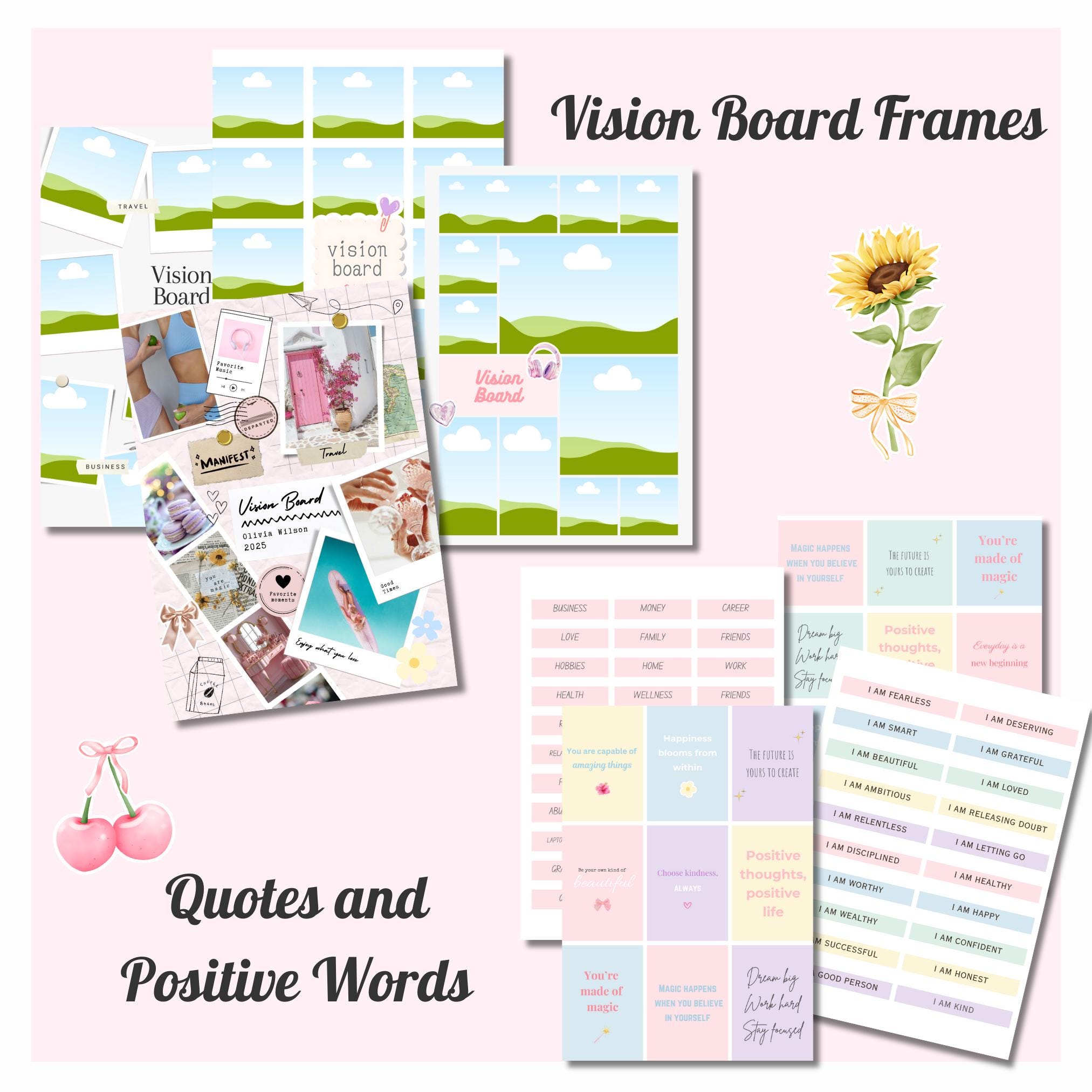 2025 Vision Board Kit, Pastel Aesthetic Mood Board for the Soft Girl in ...