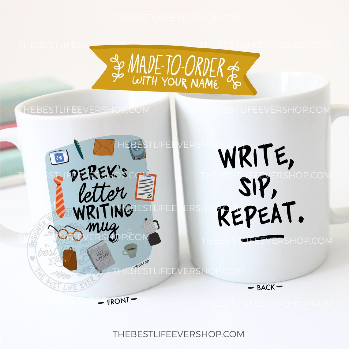 Mens My Letter Writing Mug write Sip Repeat 11 Oz Ceramic - Etsy