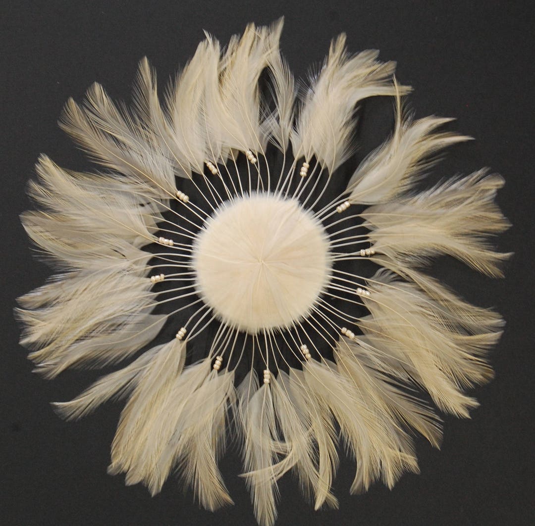 One FULL PINWHEEL Hackle Feathers W/beads - Medium BEIGE - Etsy