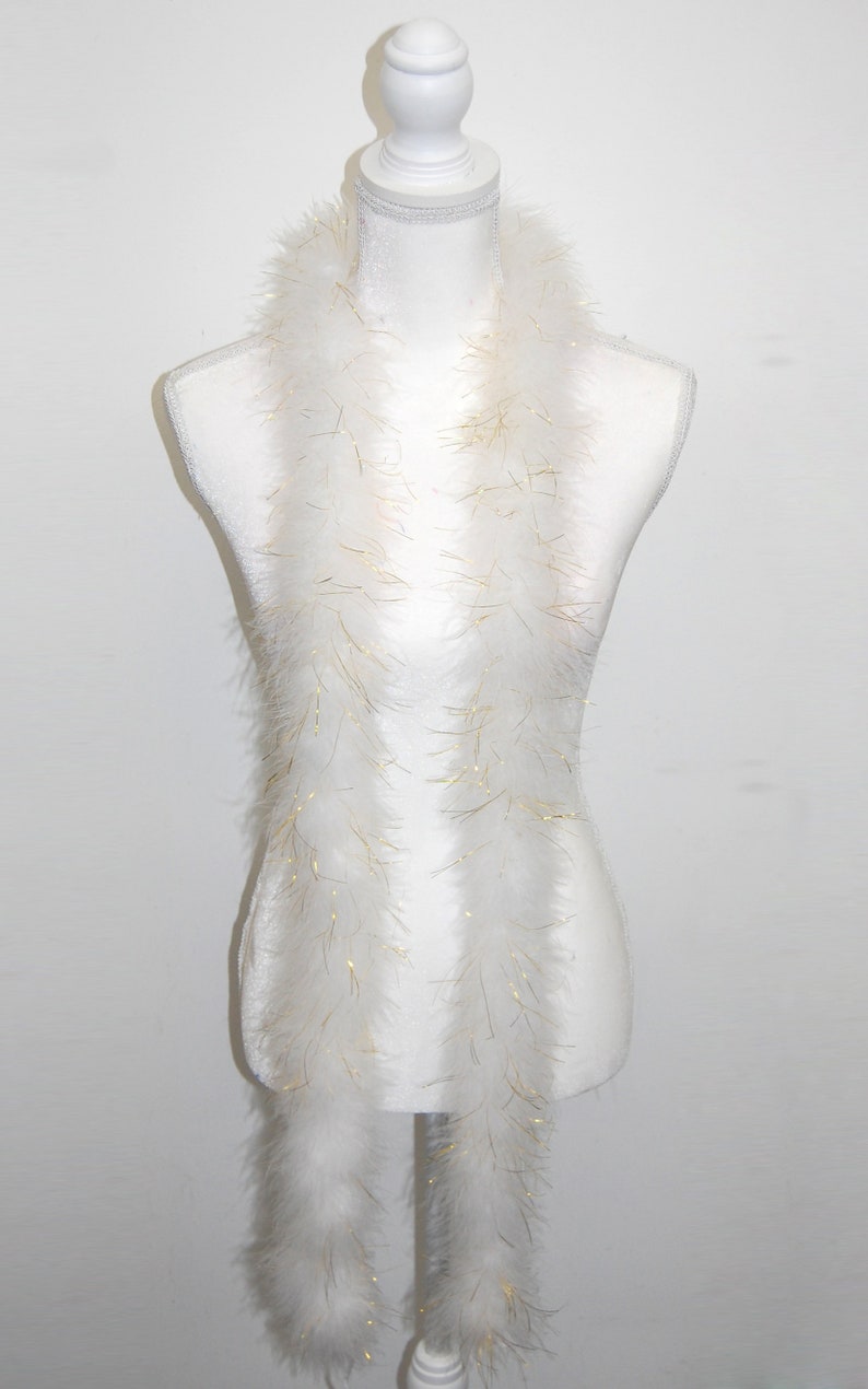 22 Gram Marabou FEATHER Boa 72" WHITE W/ Gold Lurex for Christmas Tree ...