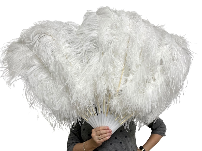 2 Large OSTRICH Feather Fans in WHITE 50