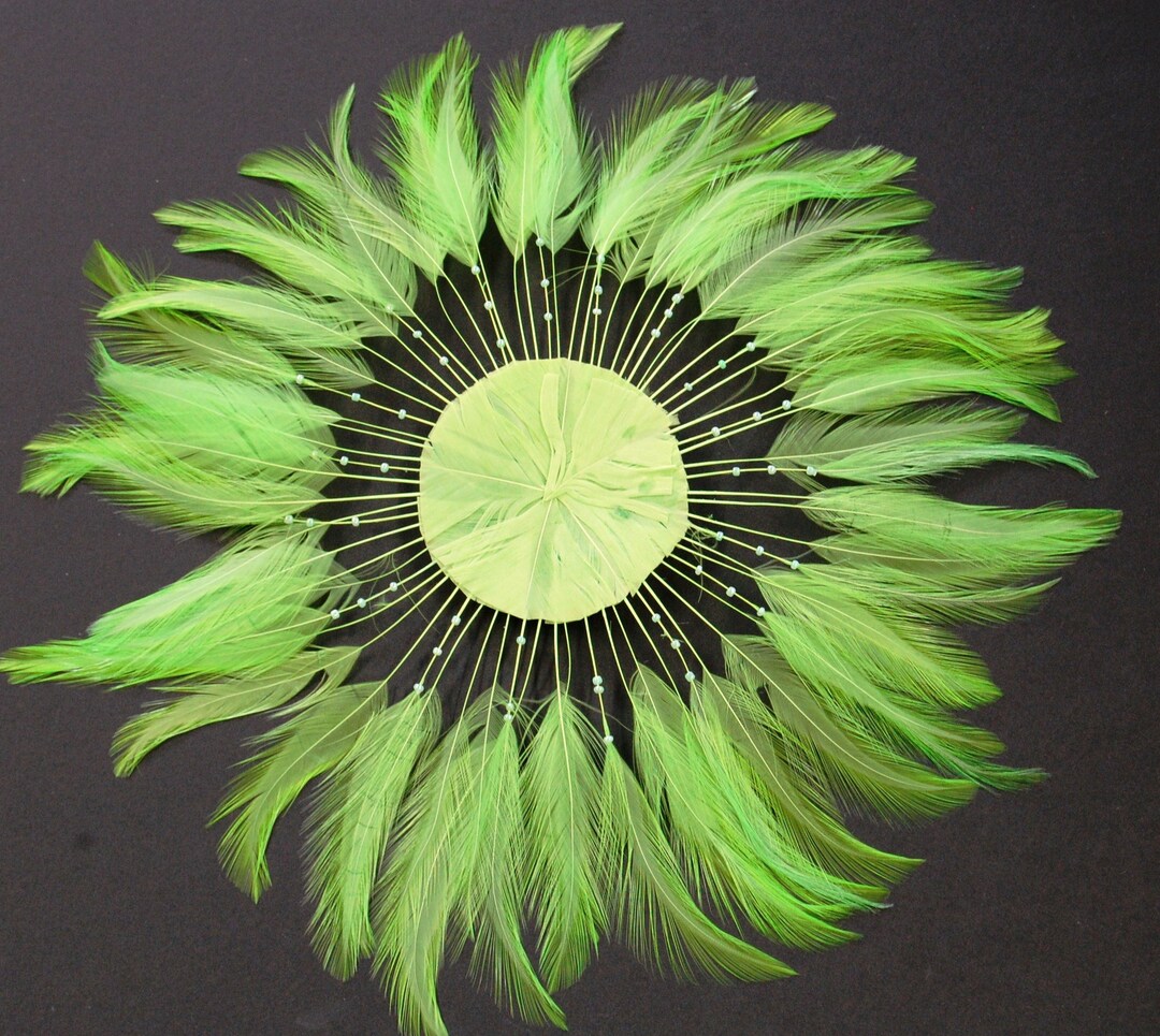 One FULL PINWHEEL Hackle Feathers W/beads - LIME Green - Etsy
