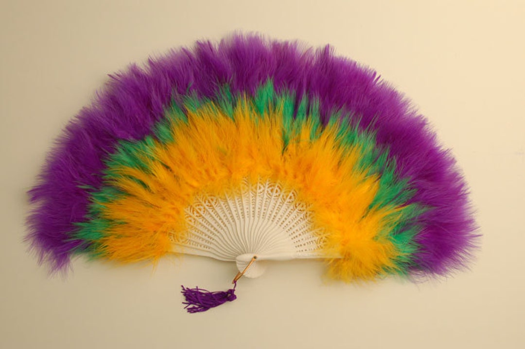 Marabou FEATHER Fan 12 X 20 MARDI GRAS opens & Closes - Etsy