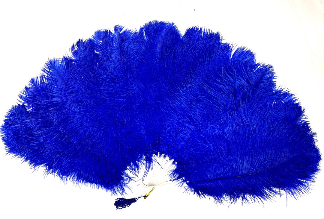 ROYAL BLUE Ostrich Drab Feather Fan 36" X 20" Burlesque Dance Showgirl ...
