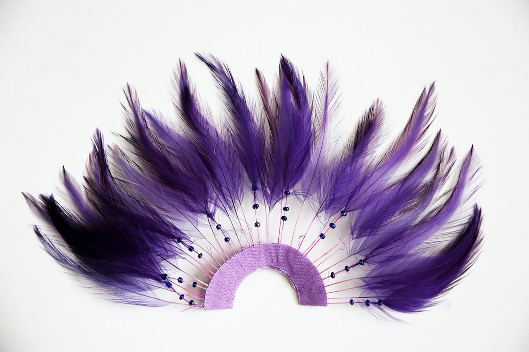 PURPLE Half Pinwheels Hackle Feathers With Beads 4-6" Tall / 7-8" Wide ...