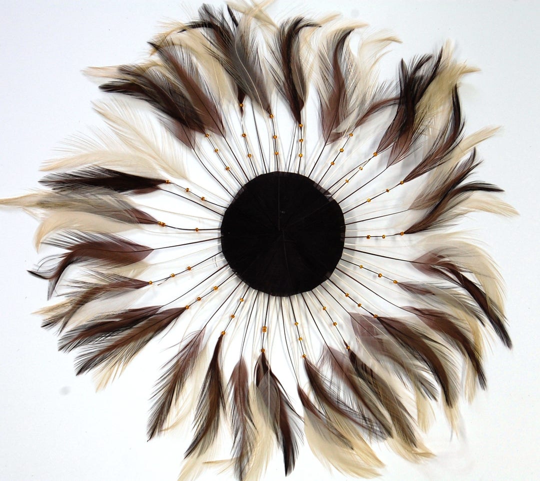 One FULL Pinwheel Hackle Feathers W/beads - BROWN/BEIGE - Etsy