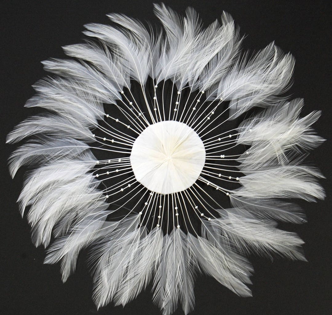 One FULL PINWHEEL Hackle Feathers W/beads - Bright WHITE - Etsy