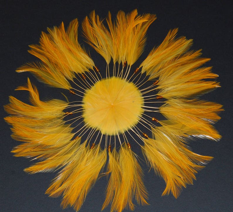 One FULL PINWHEEL Hackle Feathers W/beads - GOLD - Etsy