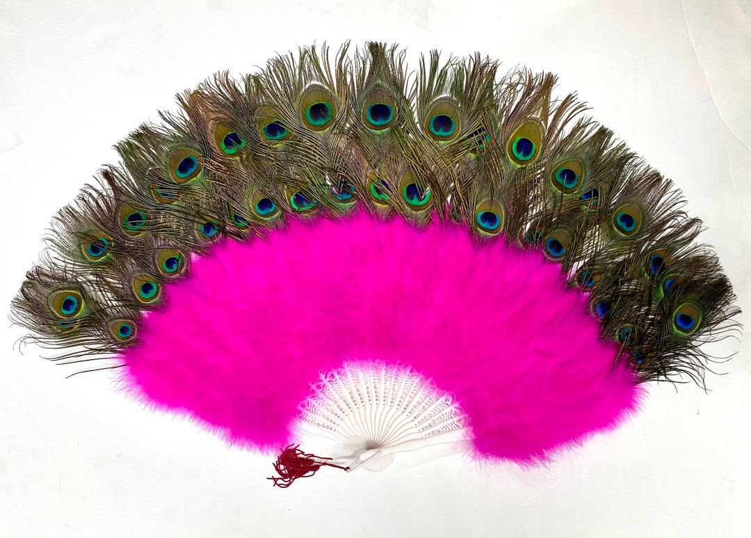 HOT PINK Marabou Feather Fan Double Row of PEACOCK 36