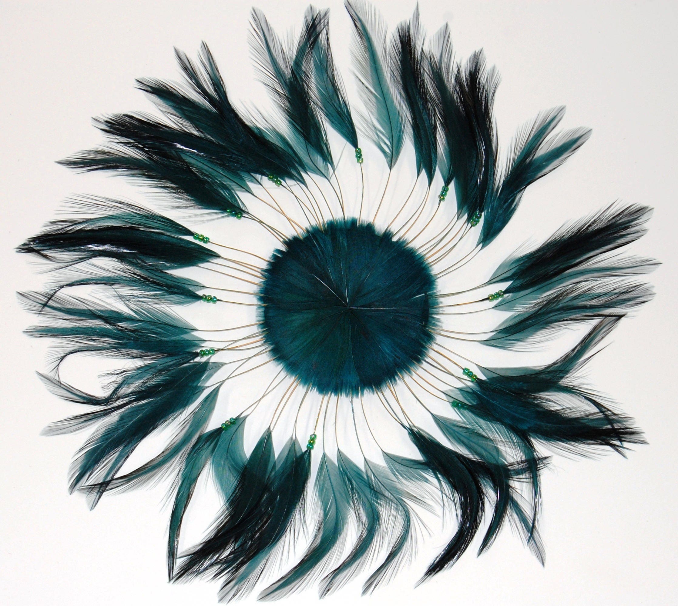 One FULL PINWHEEL Hackle Feathers W/beads - HUNTER Green - Etsy