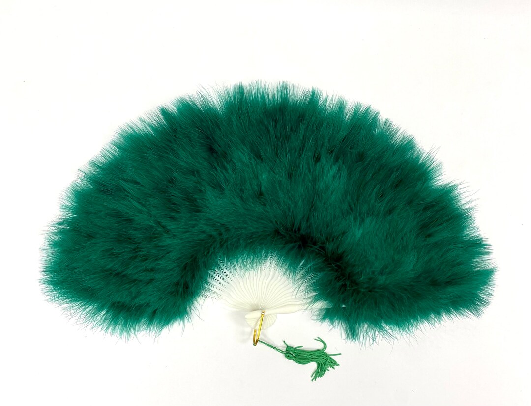 BOTTLE GREEN Marabou FEATHER Fan 12" X 20" (opens & Closes) for ...