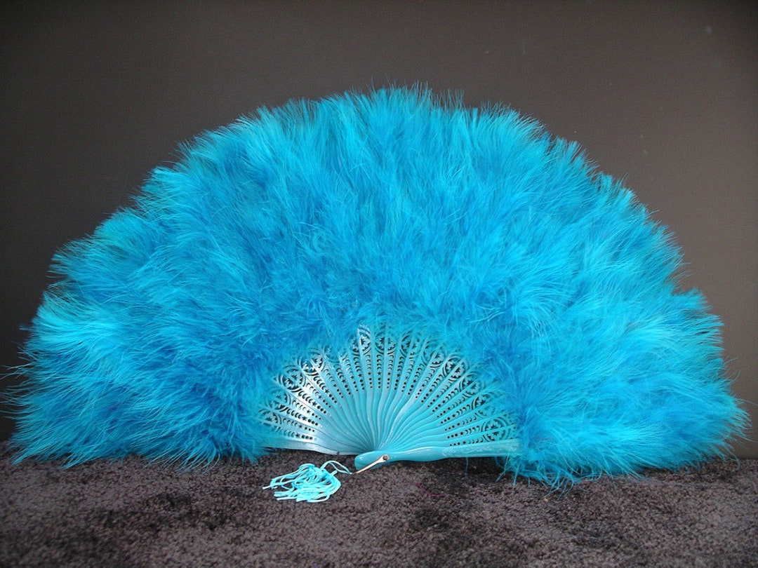 Marabou FEATHER Fan 12 X 20 TURQUOISE opens & Closes for Halloween ...