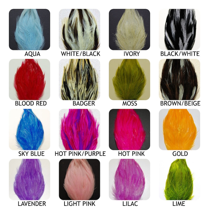 Feather HACKLE PADS in 50+ Various Colors 3-6" in Height for Craft ...