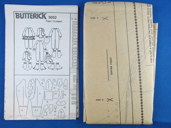 Butterick 3052 Mens'/Women's Halloween Costumes Sewing Pattern Sizes ...