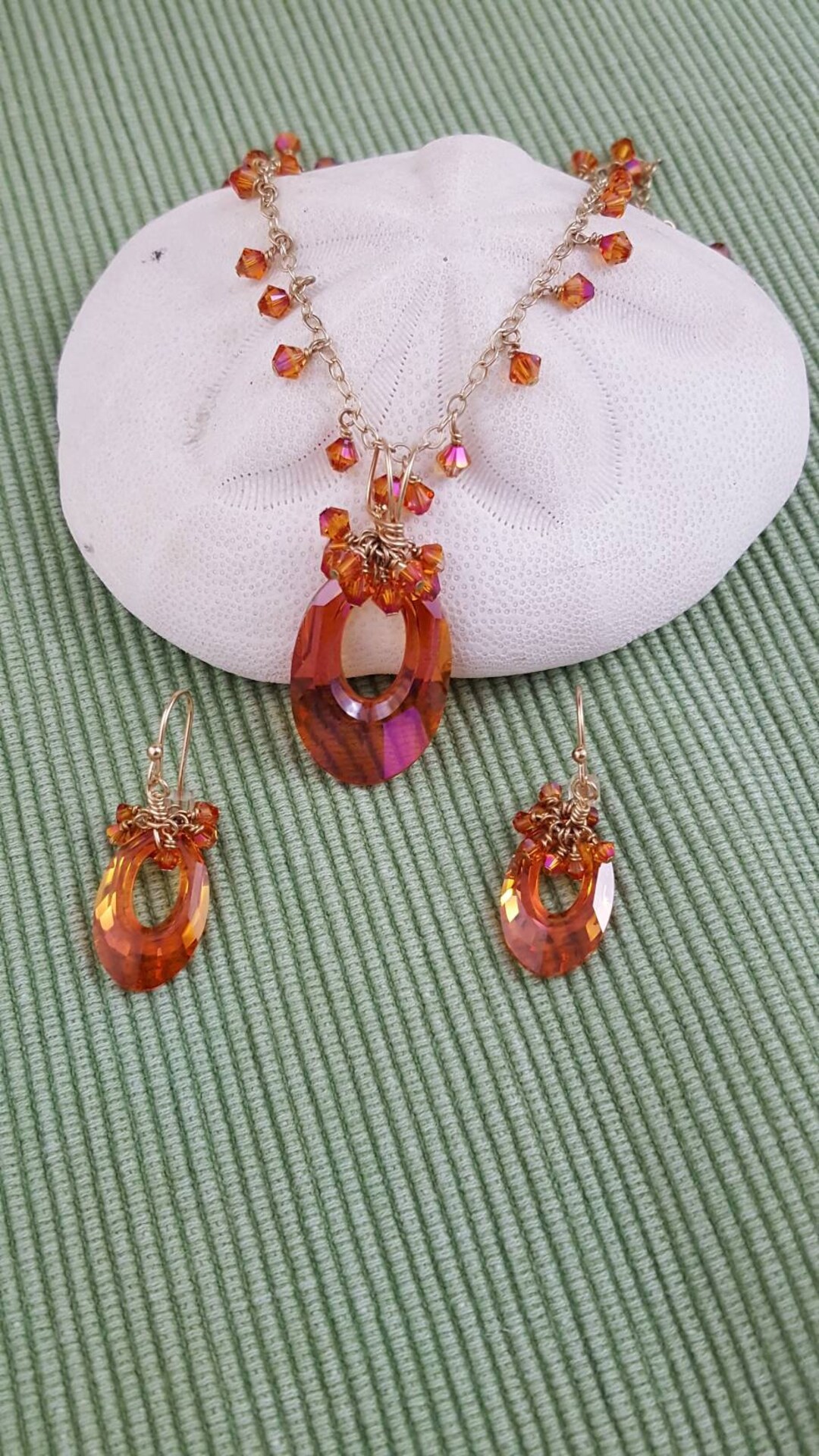 40mm Swarovski Astrial Pink Helios Shaped Crystal Wire Wrapped Necklace ...