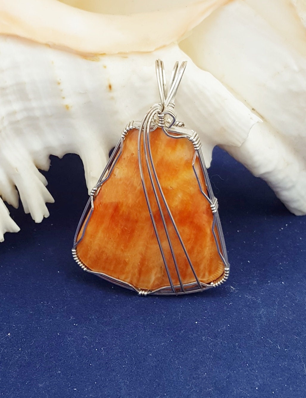 Natural Orangy Spiny Oyster Shell Wire Wrapped Pendant - Etsy