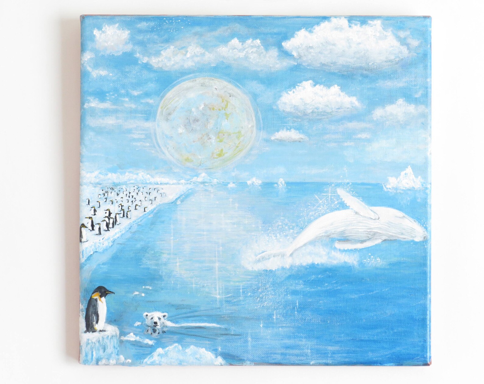 Arctic Animals Painting, Antarctica Sea Landscape Painting, Cute ...