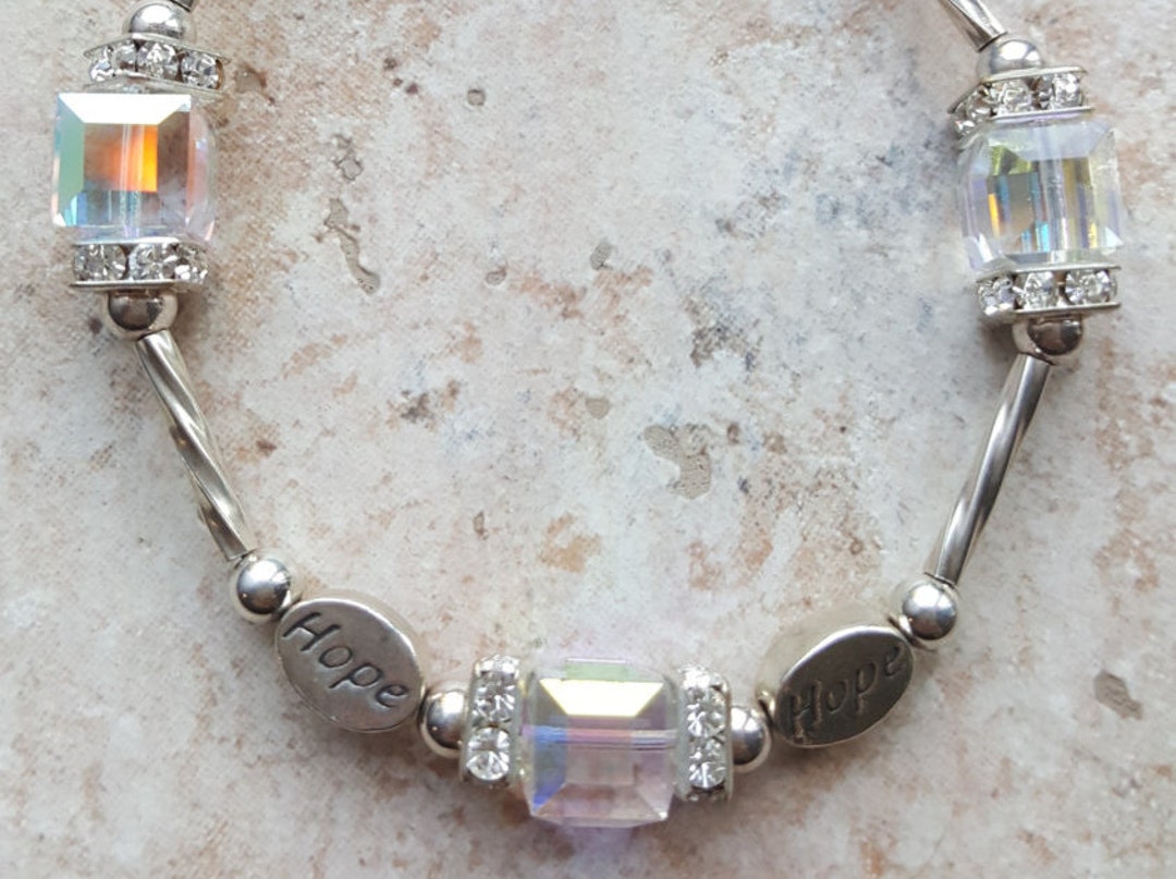 Swarovski Bracelet, Hope, Message Beads, Sterling Silver, Clear AB ...