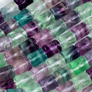 Natural Rainbow Fluoride Carved Barrel Full Strands-15.5 Inches-8x10mm ...