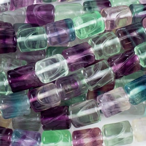 Natural Rainbow Fluoride Carved Barrel Full Strands-15.5 Inches-8x10mm ...