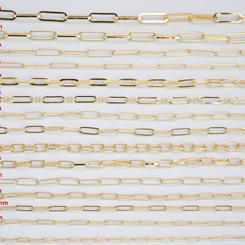14k Gold Filled Paper Clip Chain Elongated Rectangle Oval - Etsy