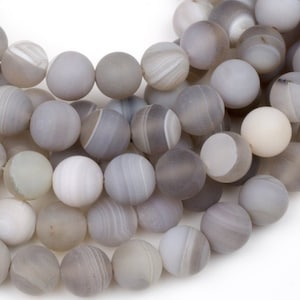 Natural Matt Banded Gray Agate, High Quality in Matte Round, 6mm, 8mm ...