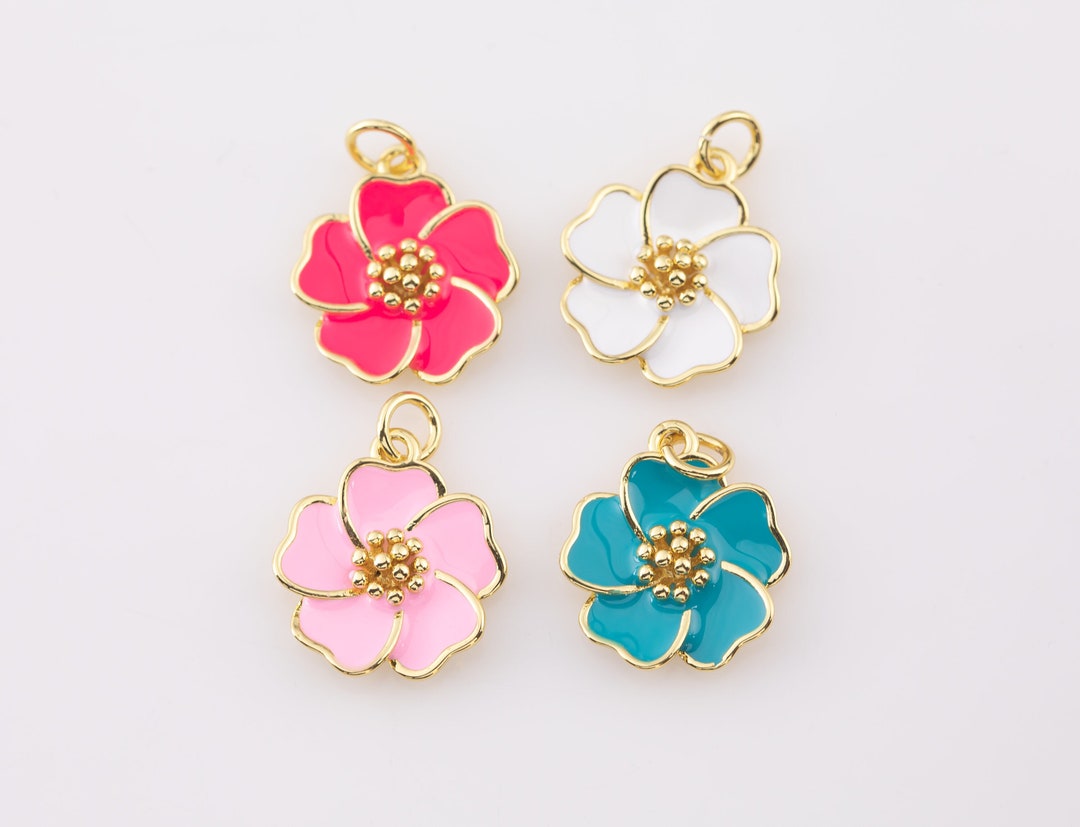 Dainty Hibiscus Charm Tropical Flower Gold Enamel Charm Hawaiian ...