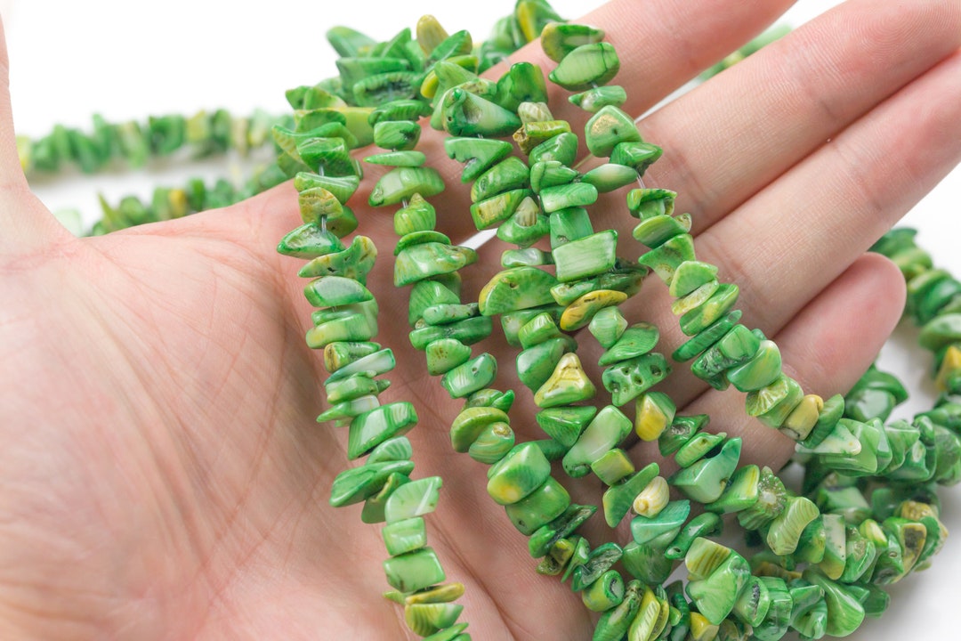 Natural 2 Strands Green Coral Chips - Around 8mm in Dimensions - 2 Full ...