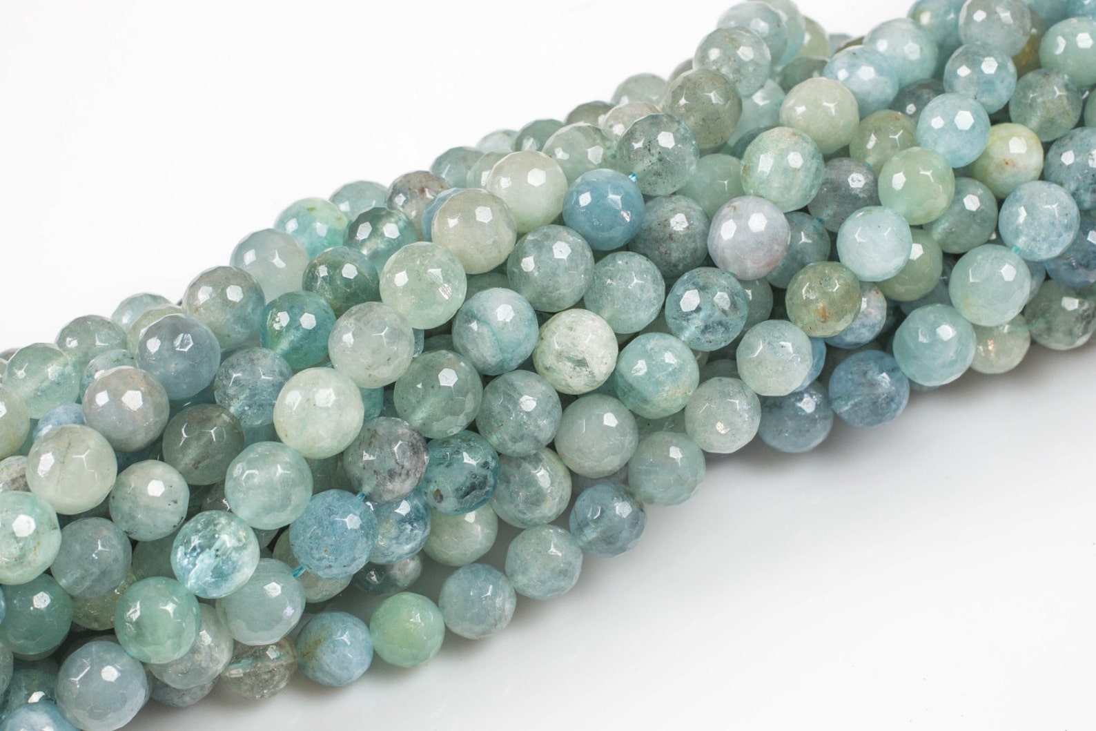 Natural Clearish Blue Aquamarine Faceted Round Beads in Full - Etsy