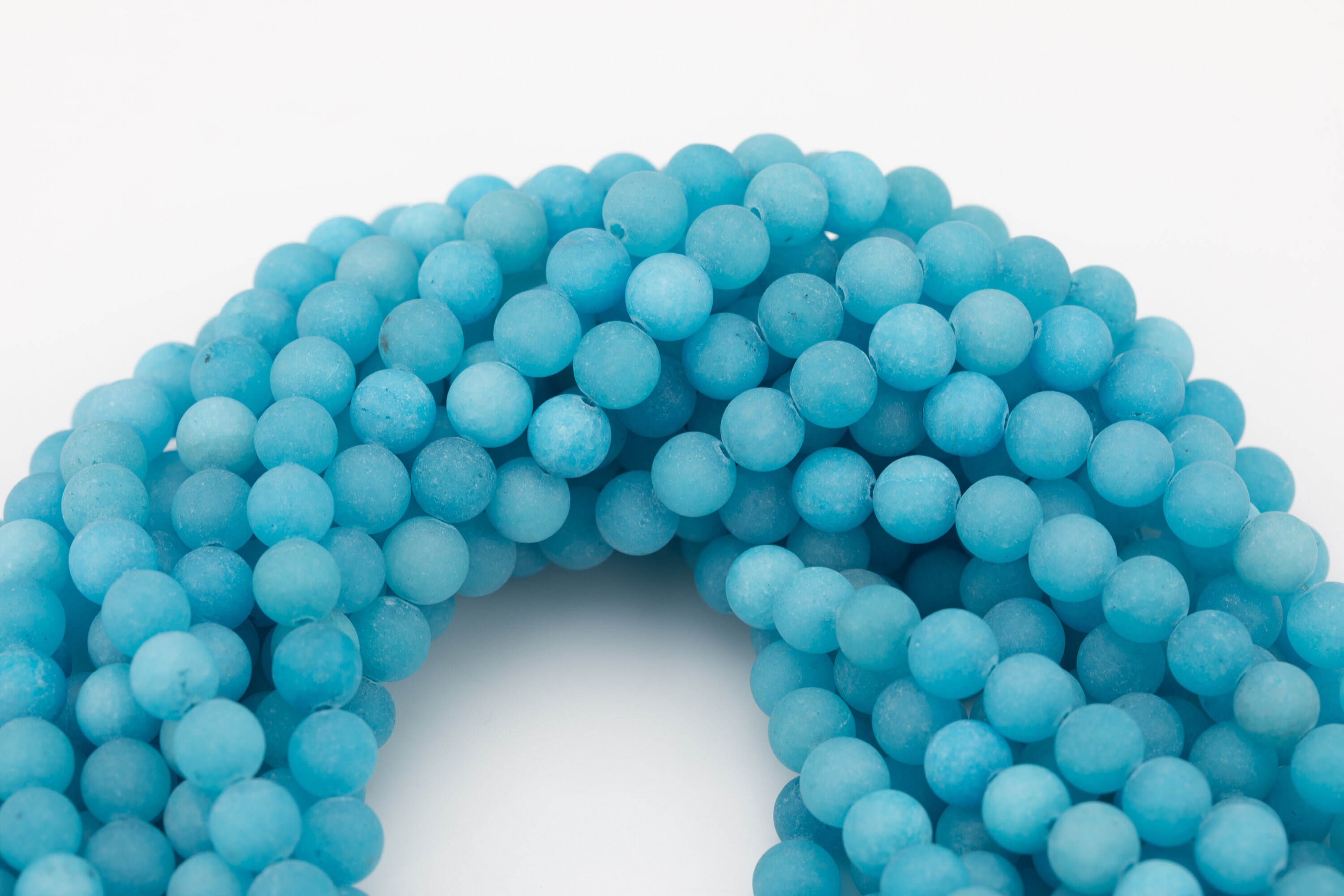 Deep Sky Blue- JADE Matte Round- 6mm 8mm 10mm 12mm-full Strand 15.5 ...