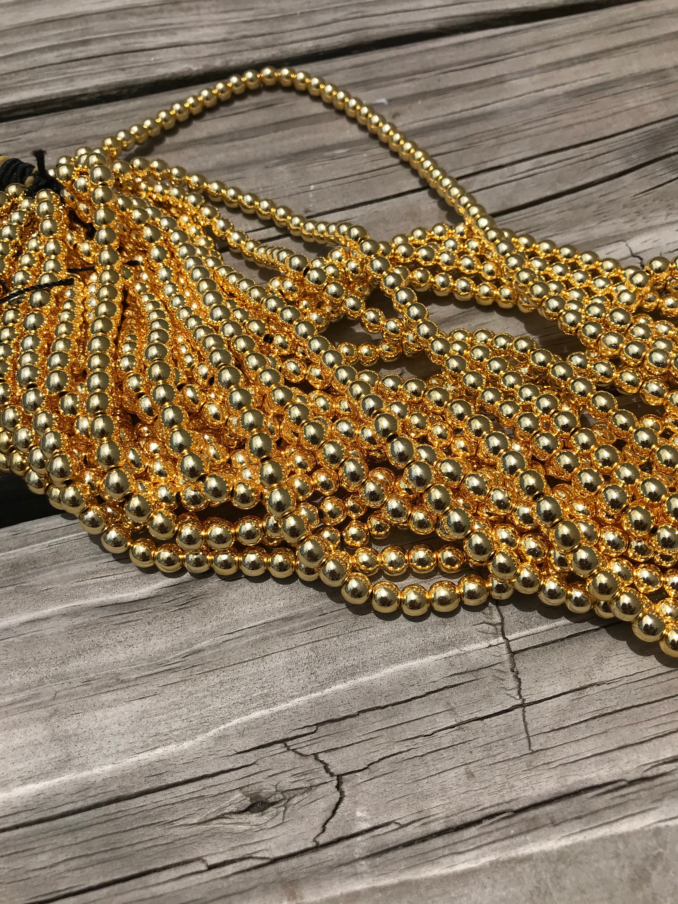 14kt THICK GOLD COATED Hematite Smooth Round 2mm 3mm 4mm 6mm - Etsy