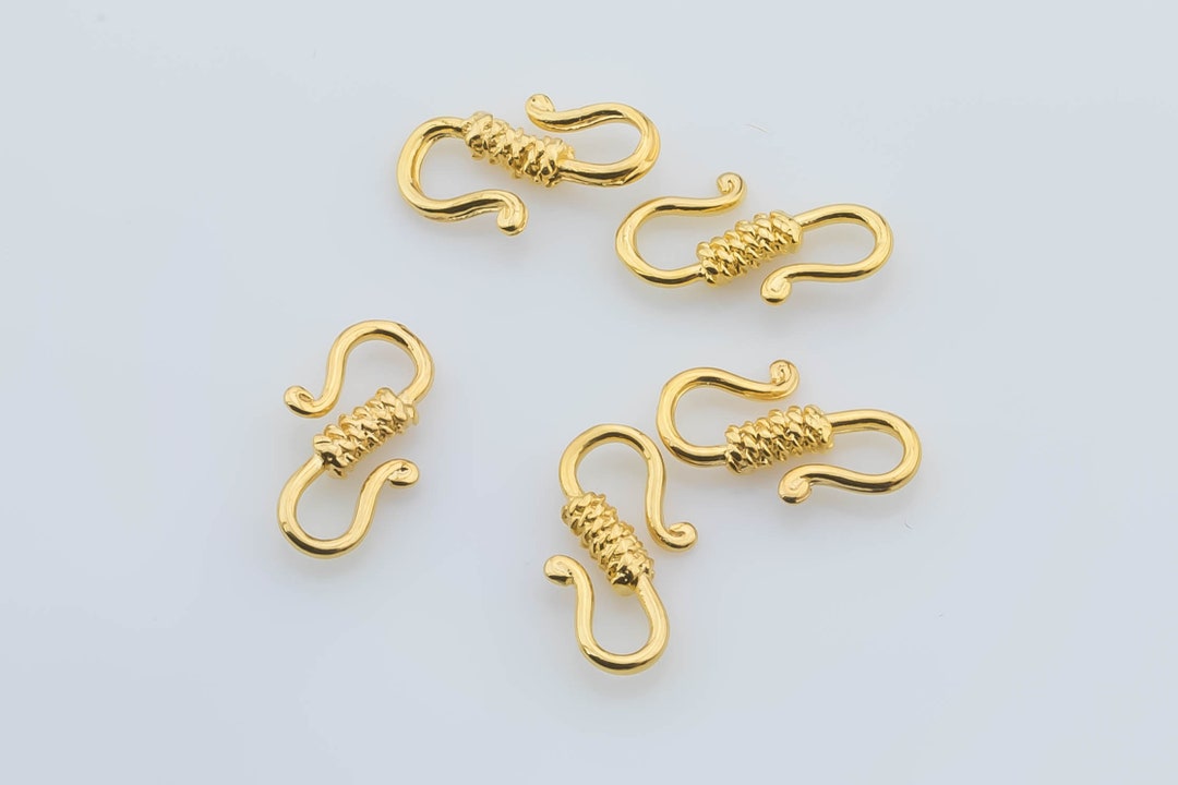 6 Pcs 8x15mm 14K Gold S Hook Clasp for Bracelet Necklace Jewelry Making ...