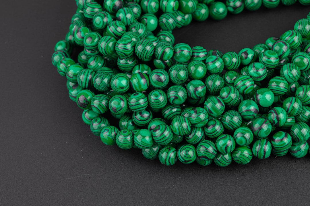 Reconstituted Malachite Smooth Round Sizes 6mm, 8mm, 10mm, 12mm- in ...