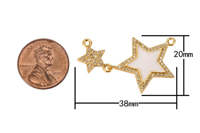 1 Pc 18k Gold Enamel Star Connector Diamond Rainbow CZ Drop Charm Cubic ...
