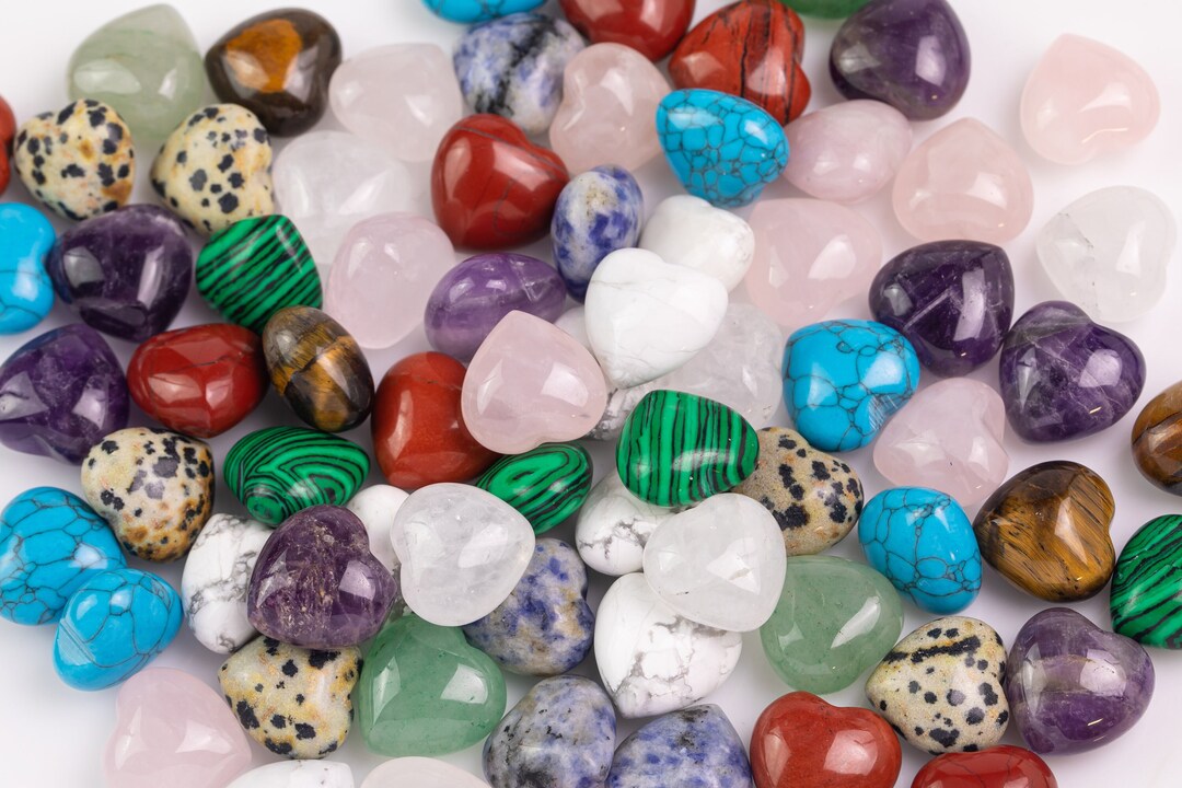 20 Hearts Mixed Random Mix Gemstone Hearts Puffy Hearts Healing Chakra ...
