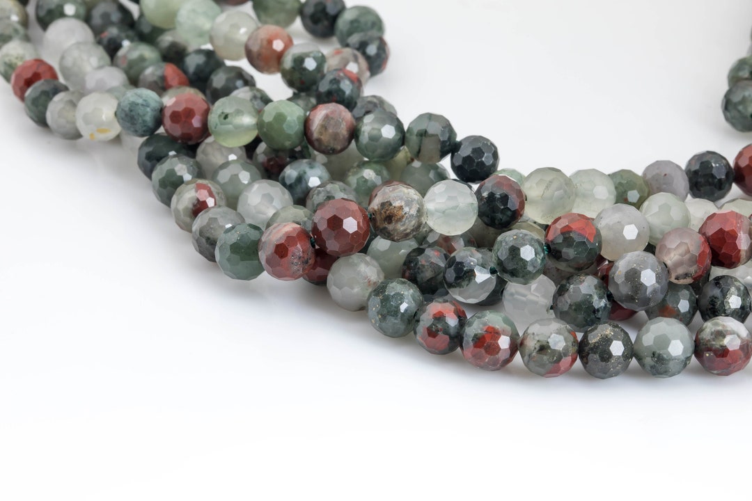 Natural Bloodstone Blood Stone Beads - Diamond Cut Faceted Round - 6mm ...