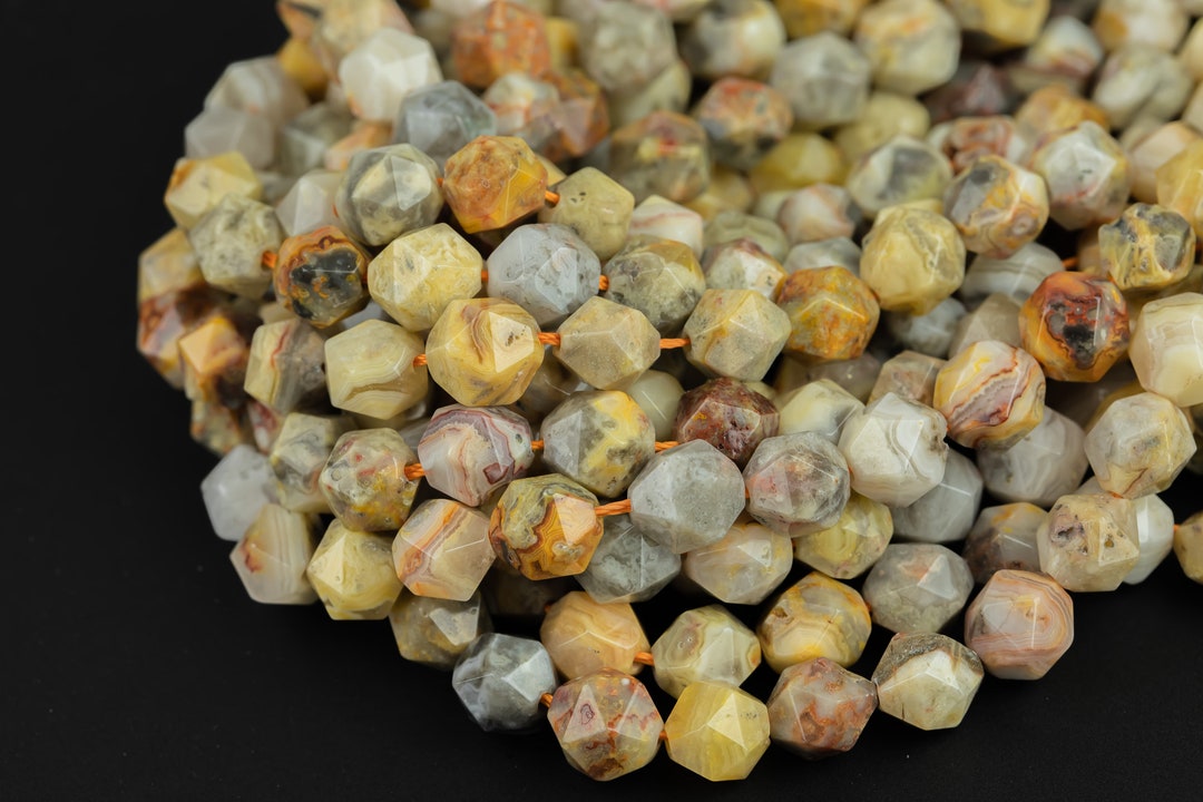 Natural Crazy Laced Agate- Hexagon Shape- Grade A High Quality- 8mm and ...