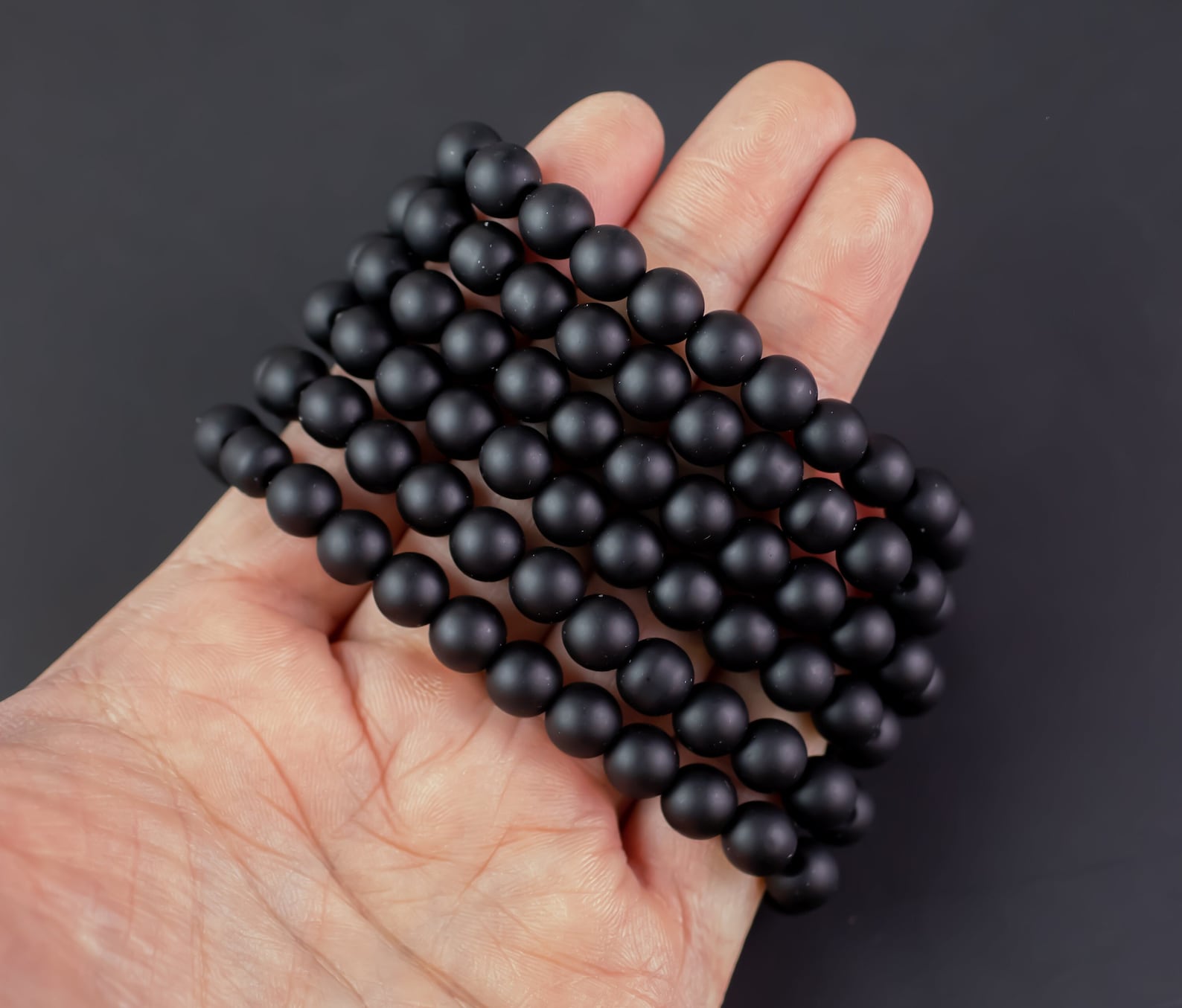 Matte Black Onyx Bracelet Round Size 6mm and 8mm 10mm 12mm Handmade in ...