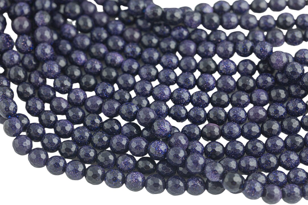 Blue Goldstone Sandstone Faceted Round Beads. Full 15.5 Inch Strand 4mm ...