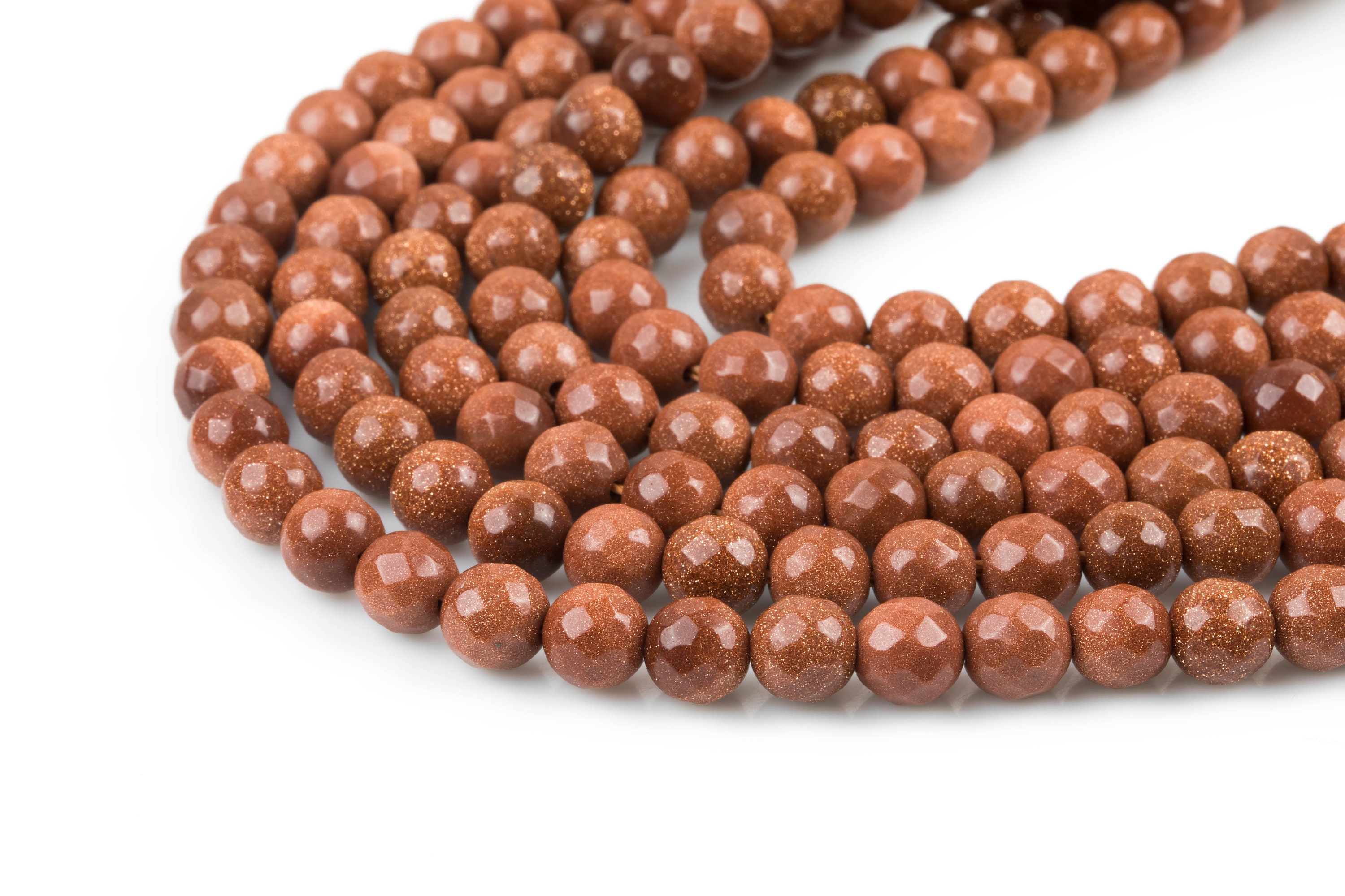 Natural Gold Sandstone Goldstone Grade AAA Faceted Round Beads. Full 15 ...