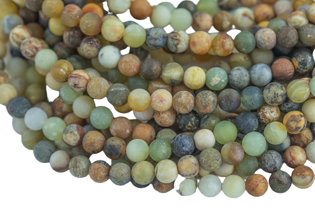 Natural Flower Jade, High Quality Matte Round-full Strand 15.5 Inch ...