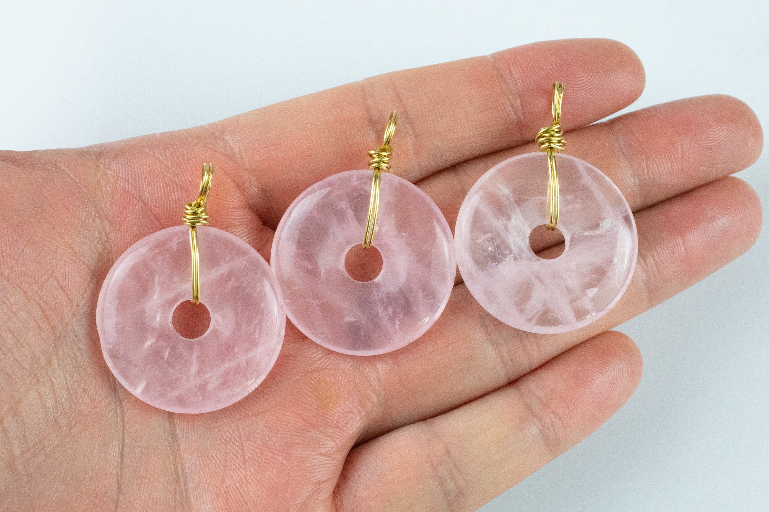 Made in USA Natural Rose Quartz Donut Pendant Circle Pi Stone - Etsy