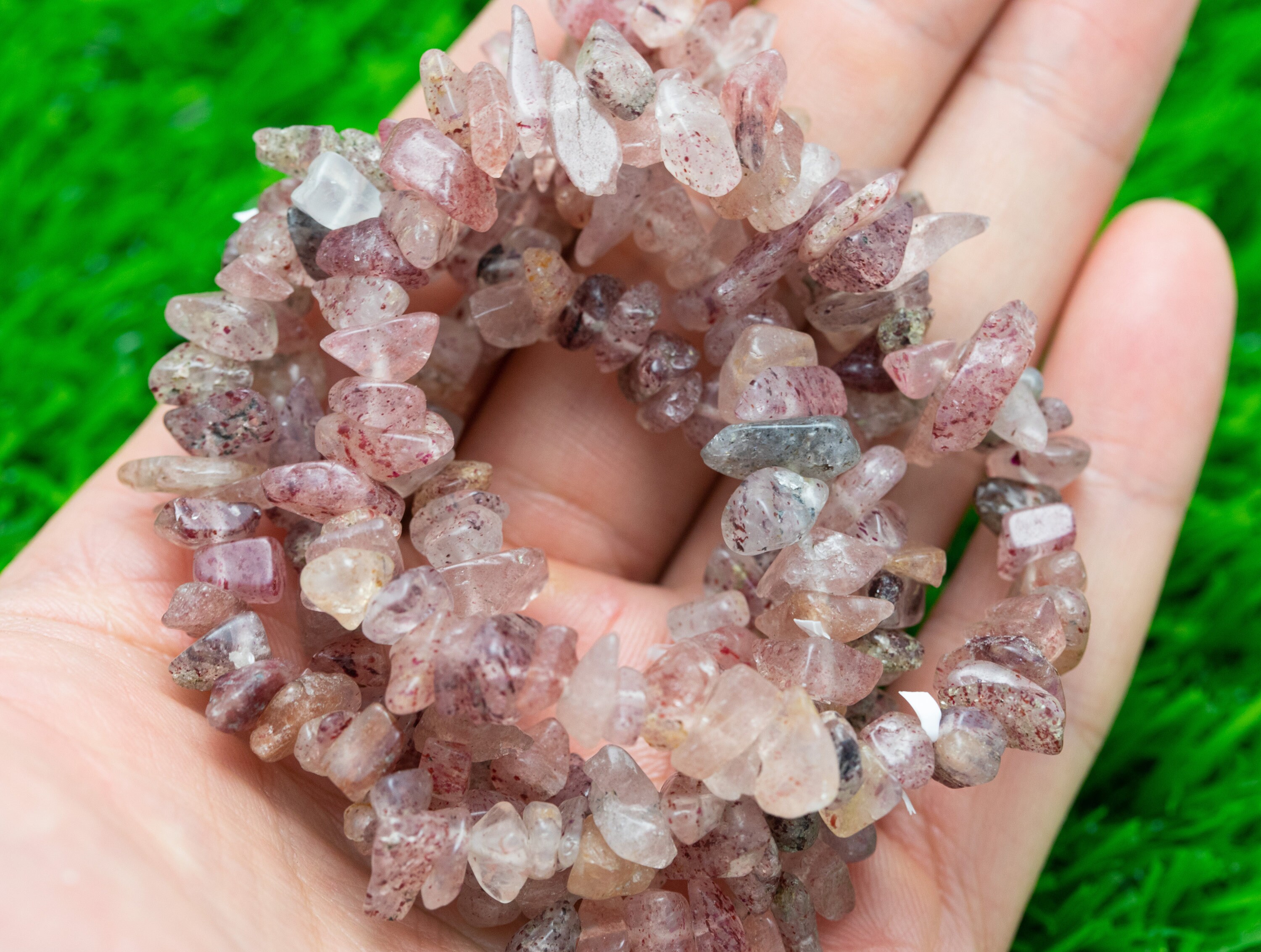 Strawberry Quartz Stretchy String Bracelet Natural Gemstone Crystal ...