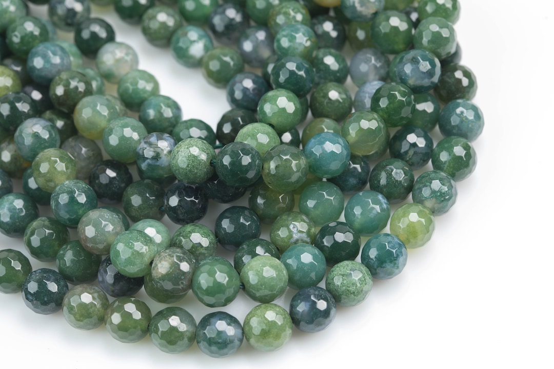 Natural Moss Grass Agate, High Quality in Faceted Round- 6mm, 8mm, 10mm ...