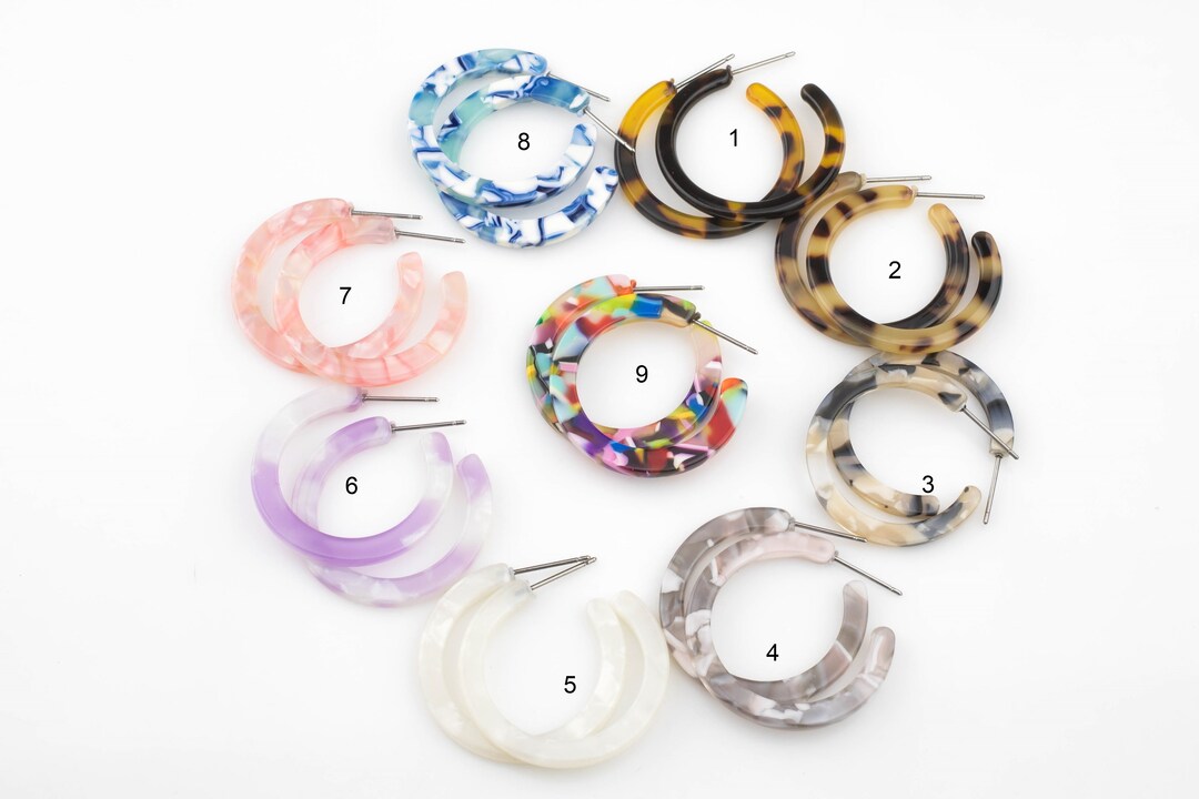 Tortoise Shell Acetate Earring- 30mm Huggie Stud Drop- Ready to Wear ...