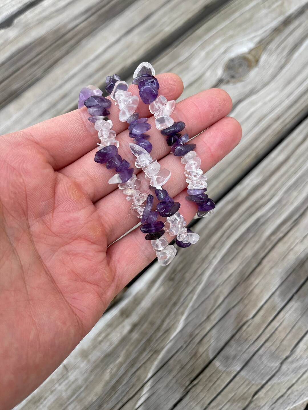 Amethyst and Clear Quartz Stretchy String Bracelet Natural Gemstone ...