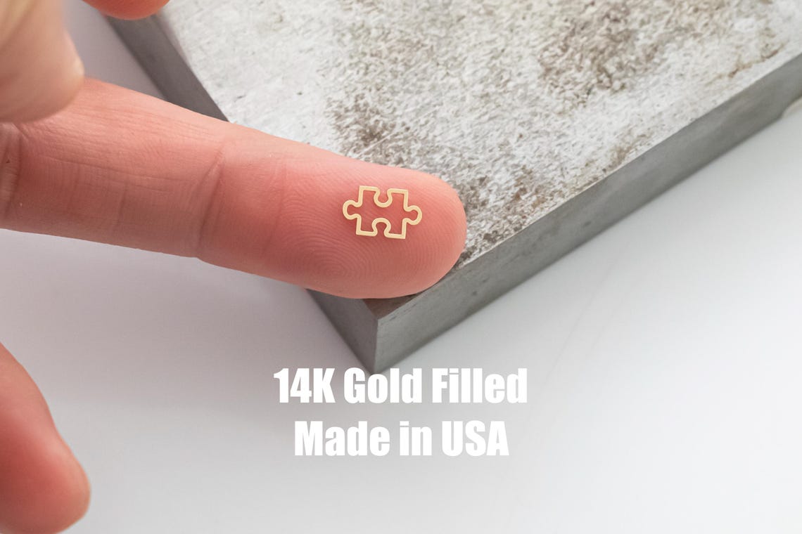 Gold Filled Puzzle Autism Outline Connector - Sterling Silver 14k Gold ...