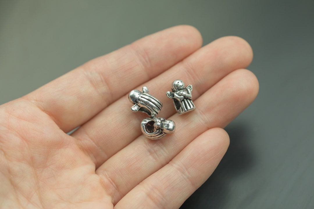 9 Large Hole Girl Angel Pandora Spacer Beads Bali Style PEWTER BEADS ...